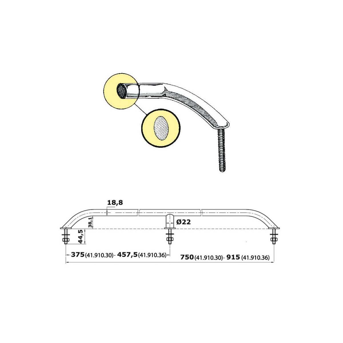 Stainless Steel Oval Handrail 750x58mm Marine Handrail OS4191030