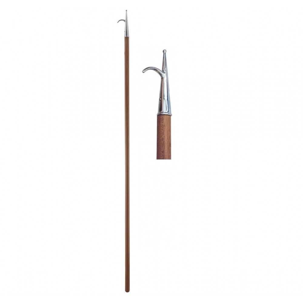 Fied wooden boat hook with chromeplated brass hook. Length 240 cm. D.36 mm.